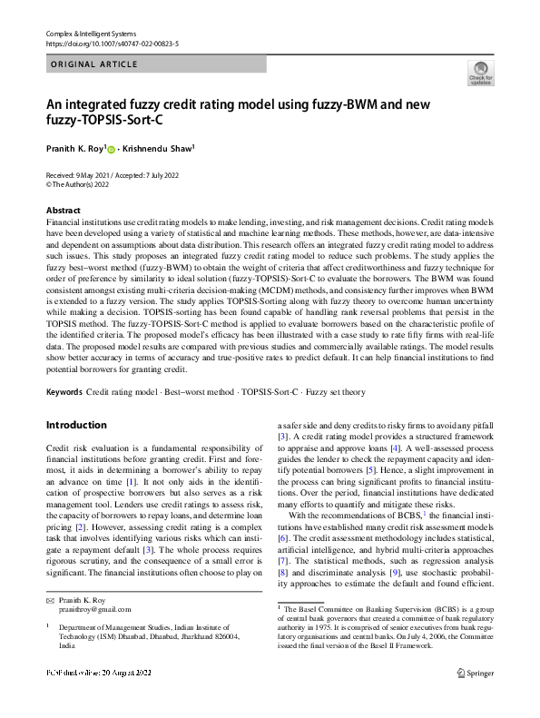 (PDF) Fuzzy Approach for Credit Rating Using Fuzzy-BWM and TOPSIS