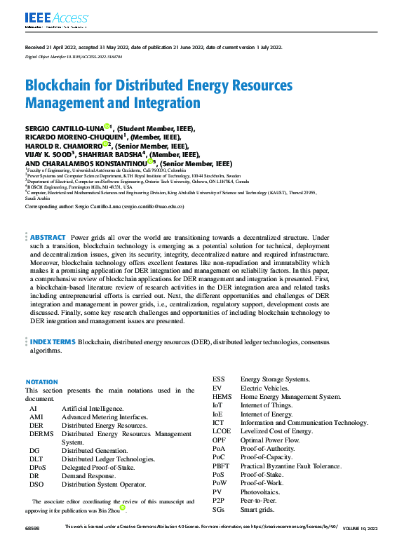 Pdf Blockchain For Distributed Energy Resources Management And Integration