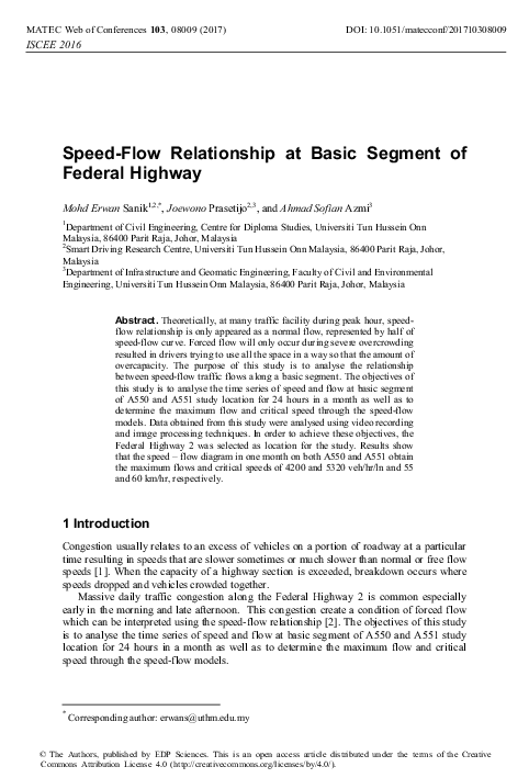 (PDF) Speed-Flow Relationship at Basic Segment of Federal Highway