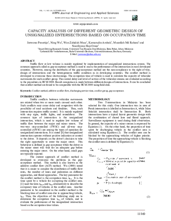 Pdf Capacity Analysis Of Different Geometric Design Of Unsignalized