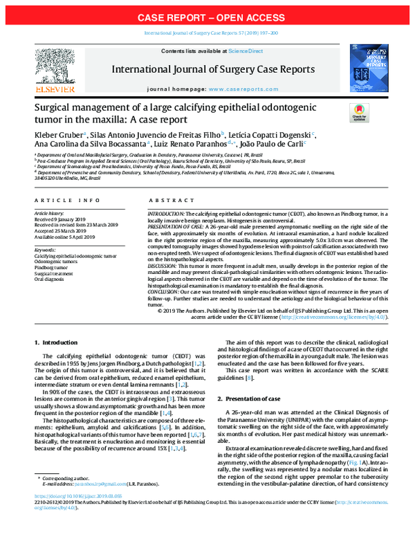 Pdf Surgical Management Of A Large Calcifying Epithelial Odontogenic