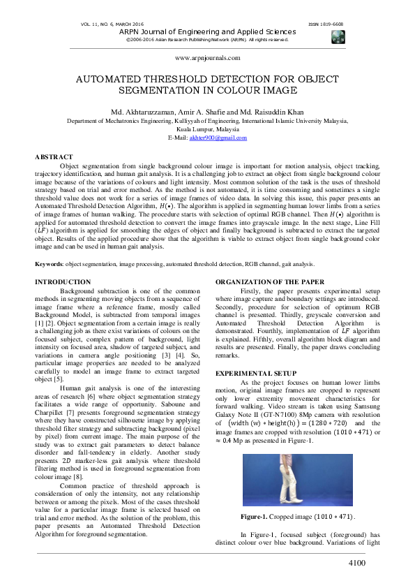 (PDF) Automated threshold detection for object segmentation in colour image