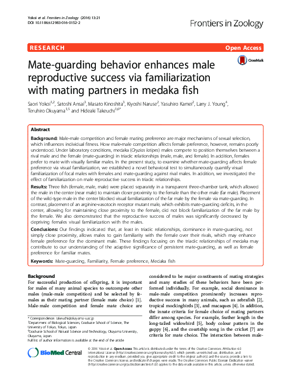 (PDF) Mate-guarding behavior enhances male reproductive success via ...