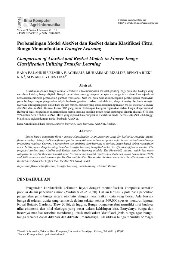 (PDF) Perbandingan Model AlexNet dan ResNet dalam Klasifikasi Citra Bunga Memanfaatkan Transfer ...