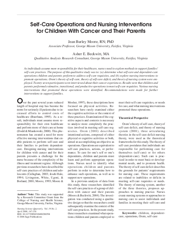(PDF) Self-Care Operations and Nursing Interventions for Children With ...
