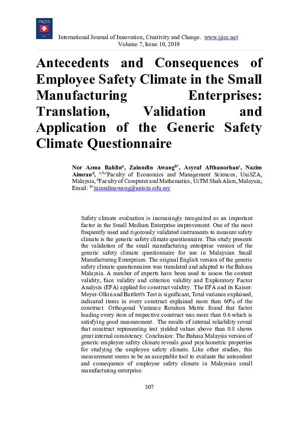 (PDF) Antecedents and Consequences of Employee Safety Climate in the ...