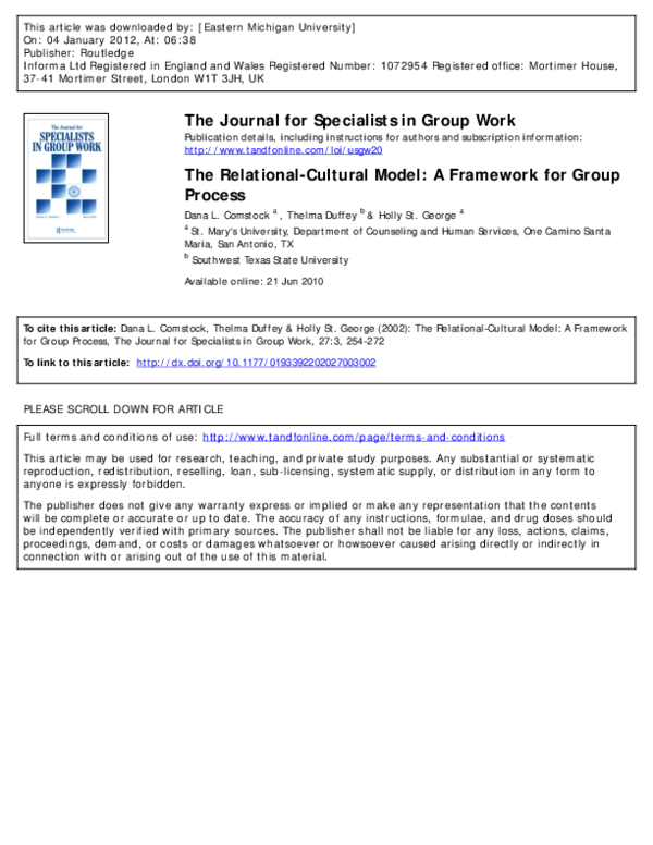 (PDF) The Relational-Cultural Model: A Framework for Group Process