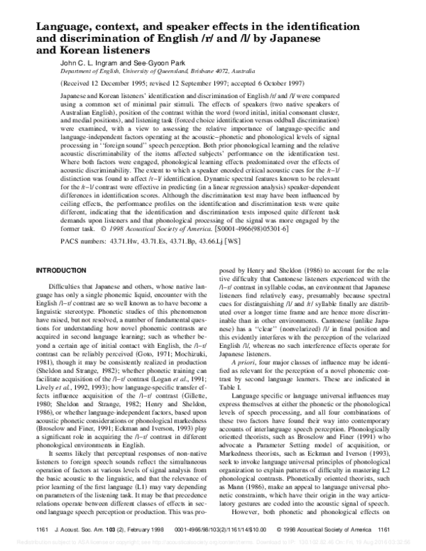 (PDF) Language, context, and speaker effects in the identification and discrimination of English ...