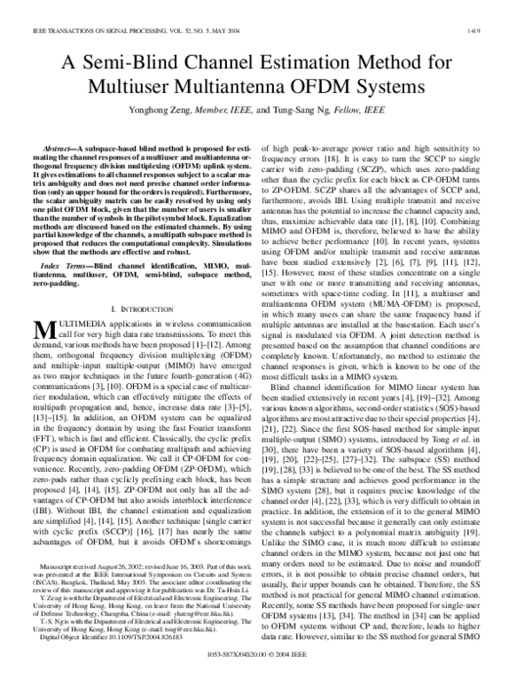 (PDF) A Semi-Blind Channel Estimation Method for Multiuser Multiantenna OFDM Systems
