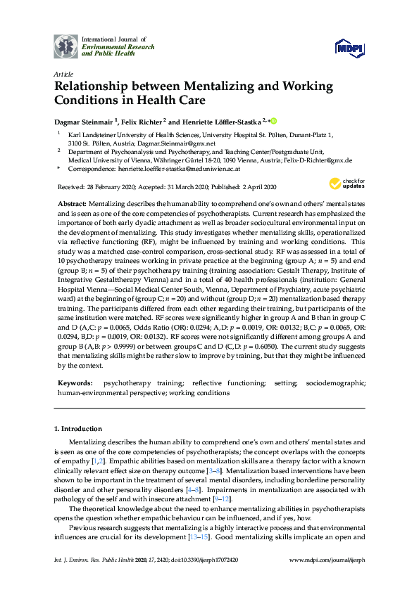 (PDF) Relationship between Mentalizing and Working Conditions in Health ...