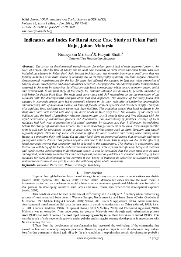 (PDF) Indicators and Index for Rural Area: Case Study at Pekan Parit ...