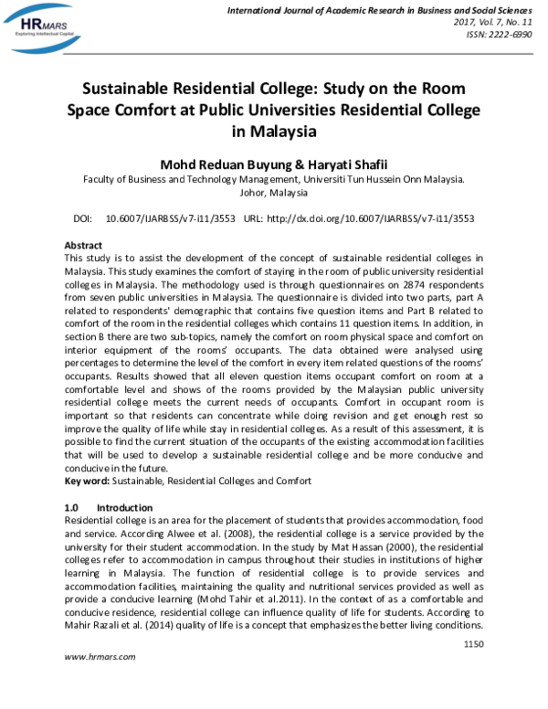 (PDF) Sustainable Residential College: Study on The Room Space Comfort ...