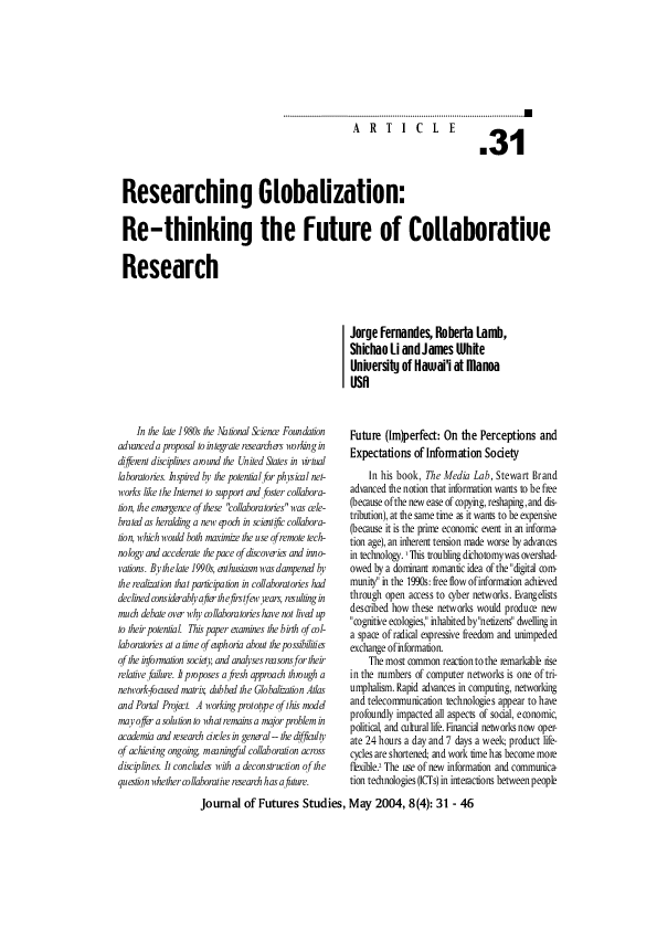 (PDF) RESEARCHING GLOBALIZATION: Re-thinking the Future of ...