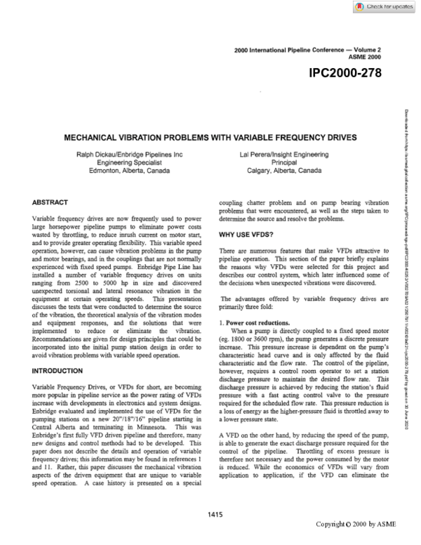 (PDF) Mechanical Vibration Problems With Variable Frequency Drives