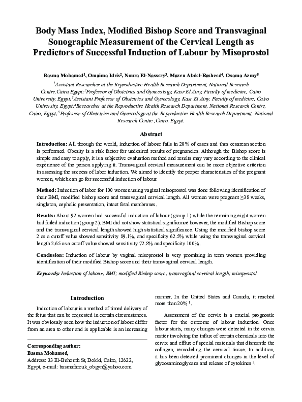 (PDF) Body Mass Index, Modified Bishop Score and Transvaginal ...