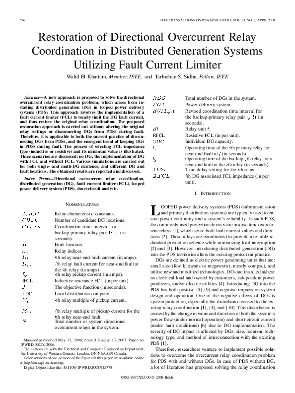 Pdf Restoration Of Directional Overcurrent Relay Coordination In Distributed Generation