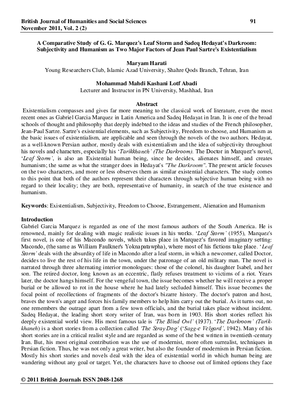 (PDF) Existentialism in Marquez and Hedayat's Works
