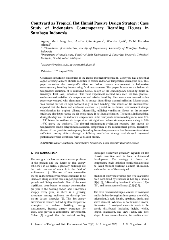 (PDF) Courtyard as Tropical Hot Humid Passive Design Strategy: Case ...