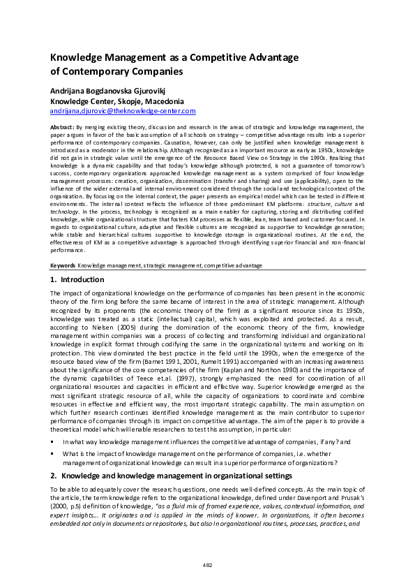 (PDF) Knowledge Management as a Competitive Advantage of Contemporary ...