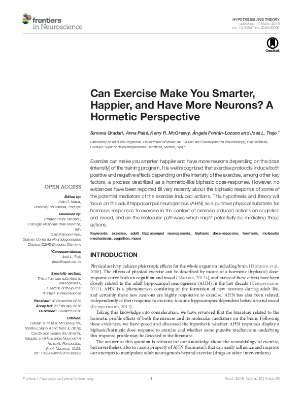 (PDF) Can Exercise Make You Smarter, Happier, and Have More Neurons? A ...