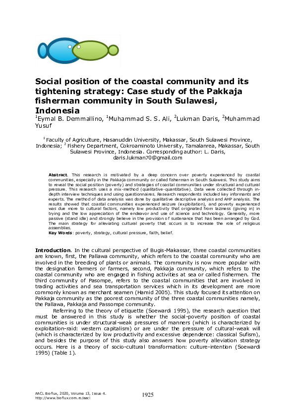 (PDF) Social position of the coastal community and its tightening ...