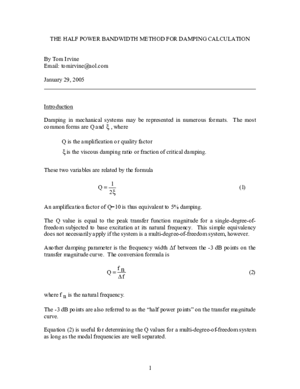 (PDF) The Half Power Bandwidth Method for Damping Calculation