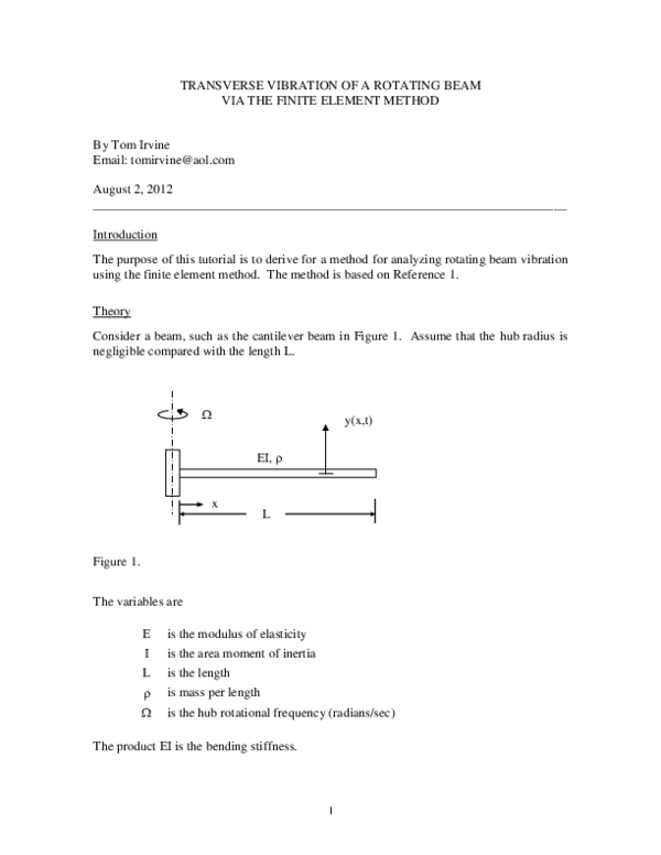Pdf 1 Transverse Vibration Of A Rotating Beam Via The Finite Element Method