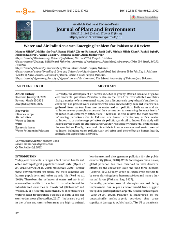(PDF) Water and Air Pollution as an Emerging Problem for Pakistan: A Review