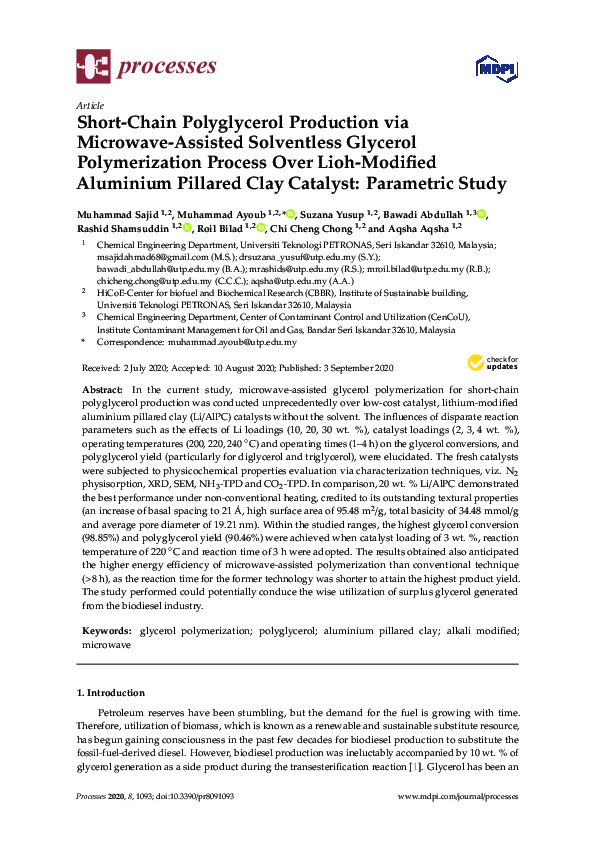(PDF) Short-Chain Polyglycerol Production via Microwave-Assisted Solventless Glycerol ...