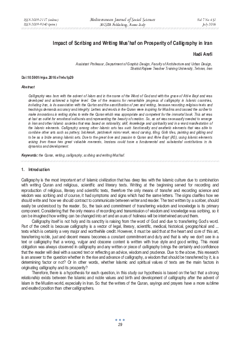 (PDF) Impact of Scribing and Writing Mus’haf on Prosperity of ...