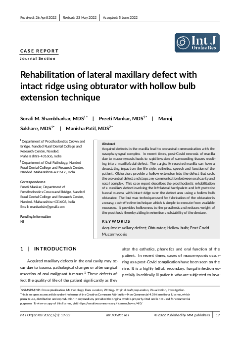(PDF) Rehabilitation of lateral maxillary defect with intact ridge ...
