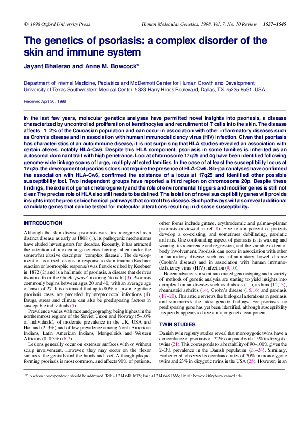 (PDF) The genetics of psoriasis: a complex disorder of the skin and ...