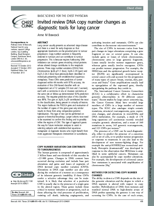 (PDF) DNA copy number changes as diagnostic tools for lung cancer