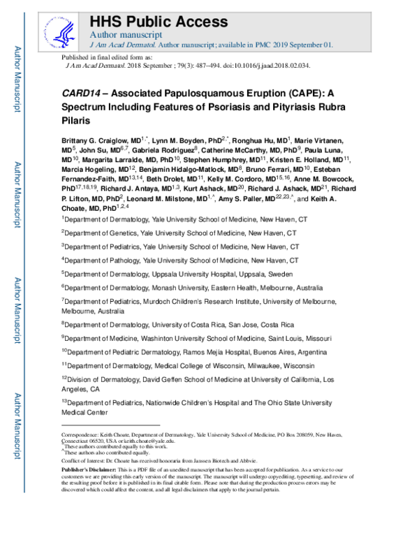 (PDF) CARD14 - Associated Papulosquamous Eruption (CAPE): A Spectrum ...