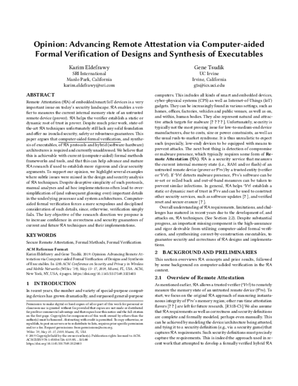 (PDF) Opinion: Advancing Remote Attestation via Computer-aided Formal ...
