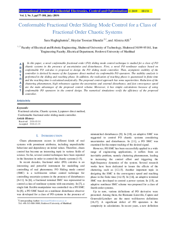Pdf Conformable Fractional Order Sliding Mode Control For A Class Of