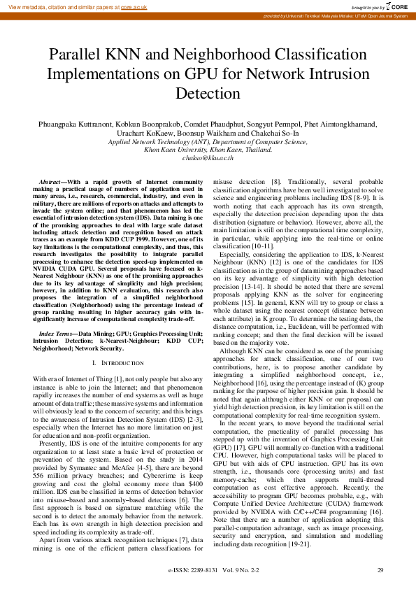 Pdf Gpu Accelerated Knn For Intrusion Detection 