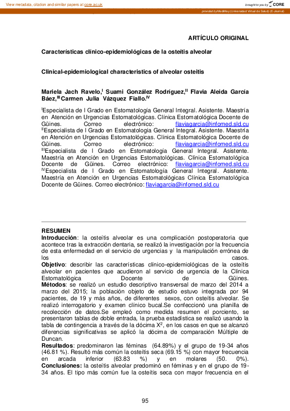 (PDF) Características clínico-epidemiológicas de la osteítis alveolar