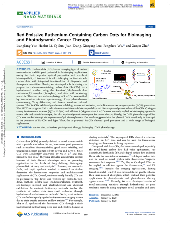 (PDF) Red-Emissive Ruthenium-Containing Carbon Dots for Bioimaging and ...