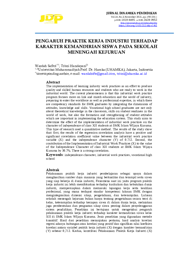 (PDF) Pengaruh Praktik Kerja Industri Terhadap Karakter Kemandirian ...
