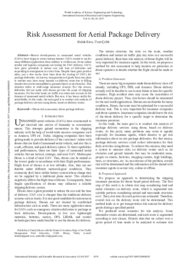 (PDF) Risk Assessment For Aerial Package Delivery
