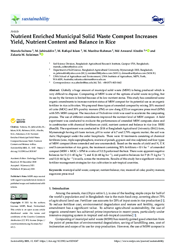 (PDF) Nutrient Enriched Municipal Solid Waste Compost Increases Yield, Nutrient Content and ...