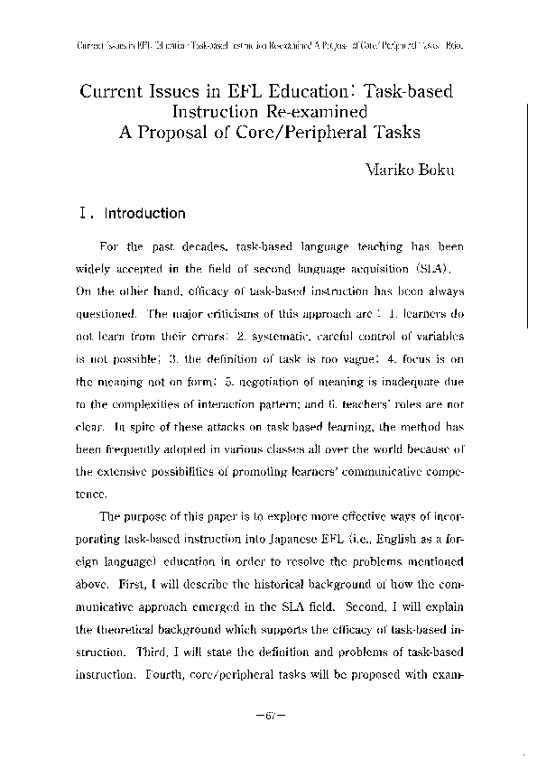 (PDF) Current Issues in EFL Education: Task-based Instruction Re-examined A Proposal of Corel ...