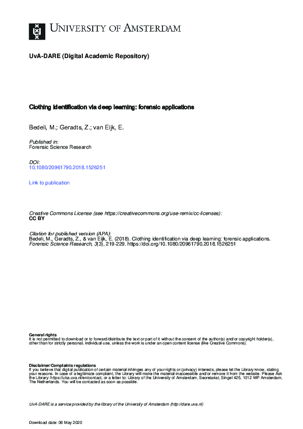 (PDF) Clothing identification via deep learning: forensic applications