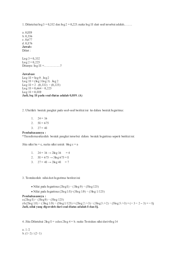 (DOC) Contoh soal logaritma