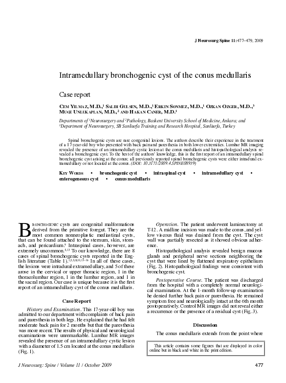 (PDF) Intramedullary bronchogenic cyst of the conus medullaris | Salih ...