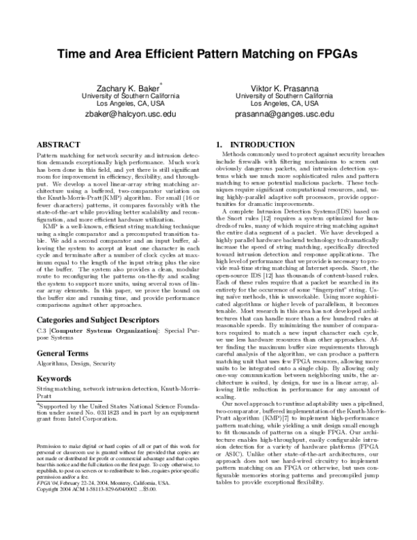 (PDF) Time and area efficient pattern matching on FPGAs (PDF) Time and area efficient pattern matching on FPGAs