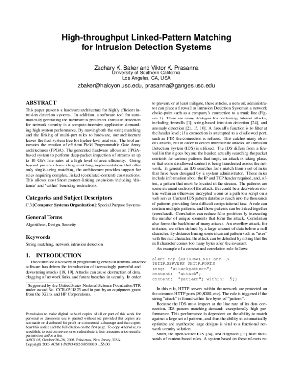 Pdf High Throughput Linked Pattern Matching For Intrusion Detection