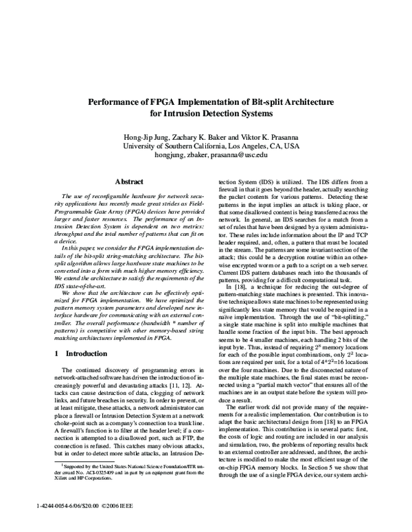 Pdf Performance Of Fpga Implementation Of Bit Split Architecture For Intrusion Detection Systems 0575