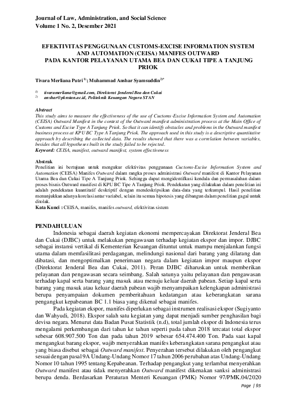 (PDF) Efektivitas Penggunaan Customs-Excise Information System And ...